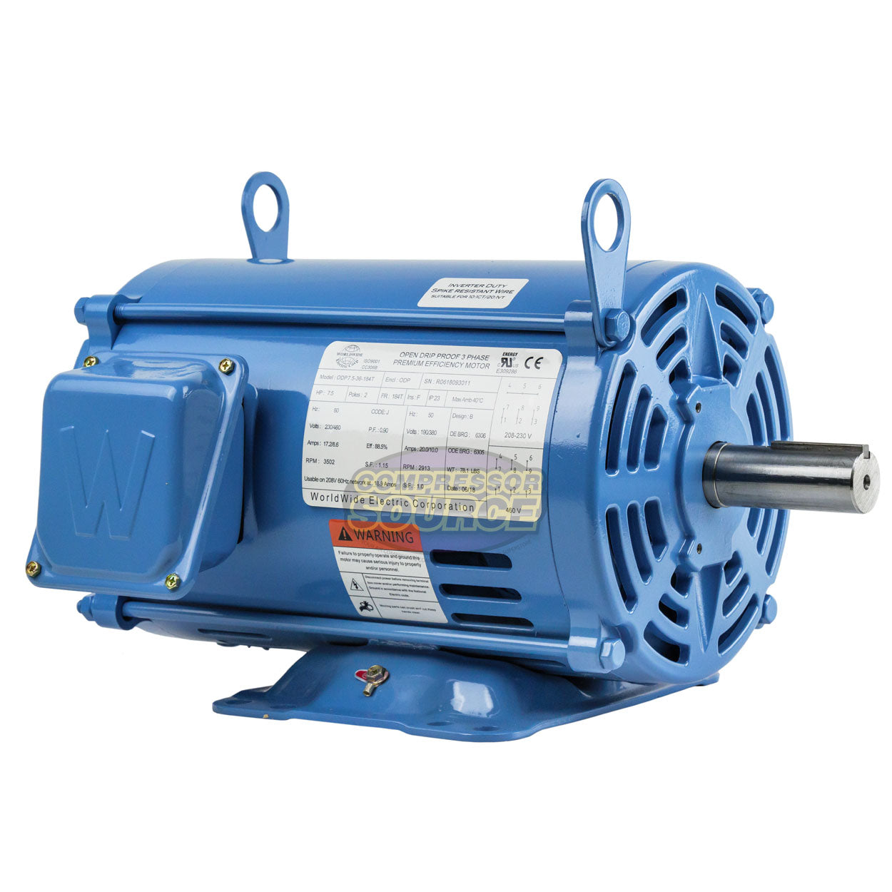 7.5 HP 3 Phase Electric Motor 3502 RPM 184T Frame ODP | ODP7.5-36-184T ...